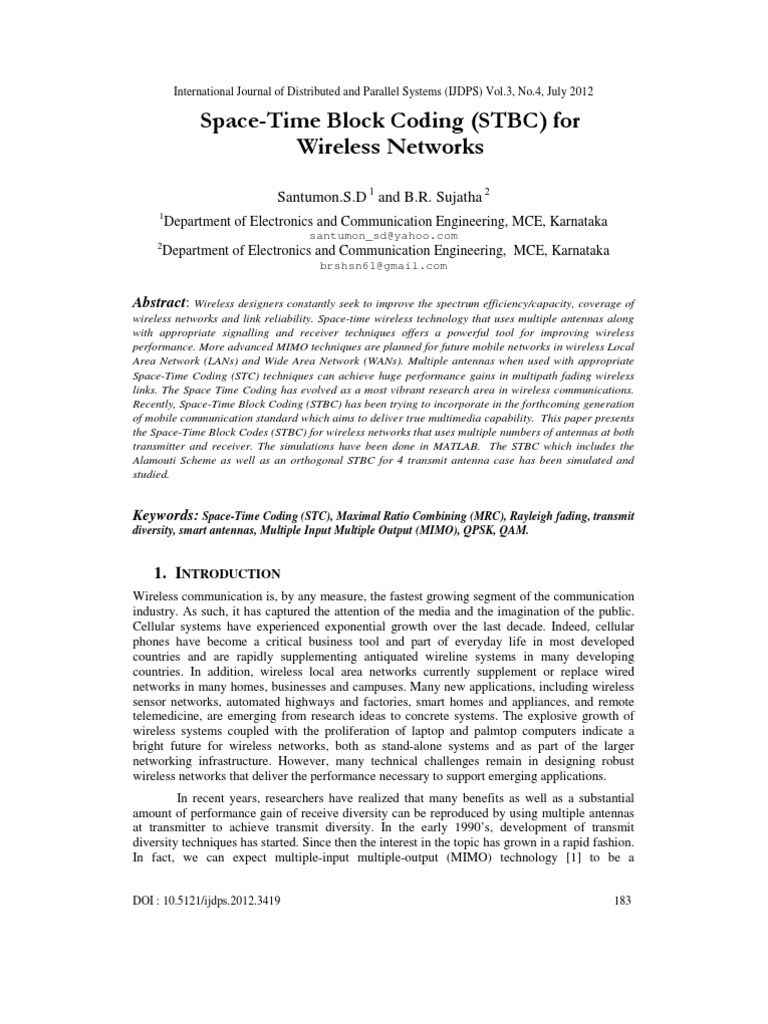 Space Time Block Coding Stbc For Wireless Networks Pdf Mimo