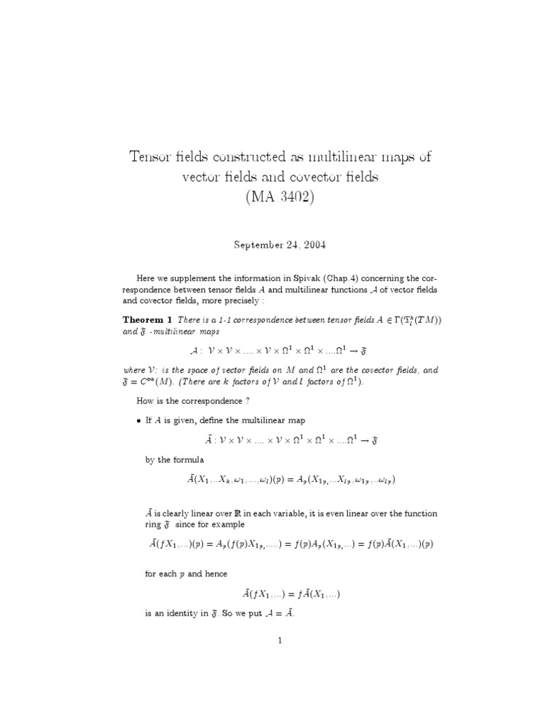 Tensor Fields as Multilinear Maps | PDF | Vector Space | Topology