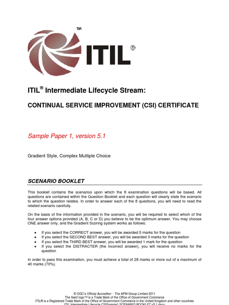 Itilv3 Csi Sample Paper 1 | PDF | Itil | It Service Management