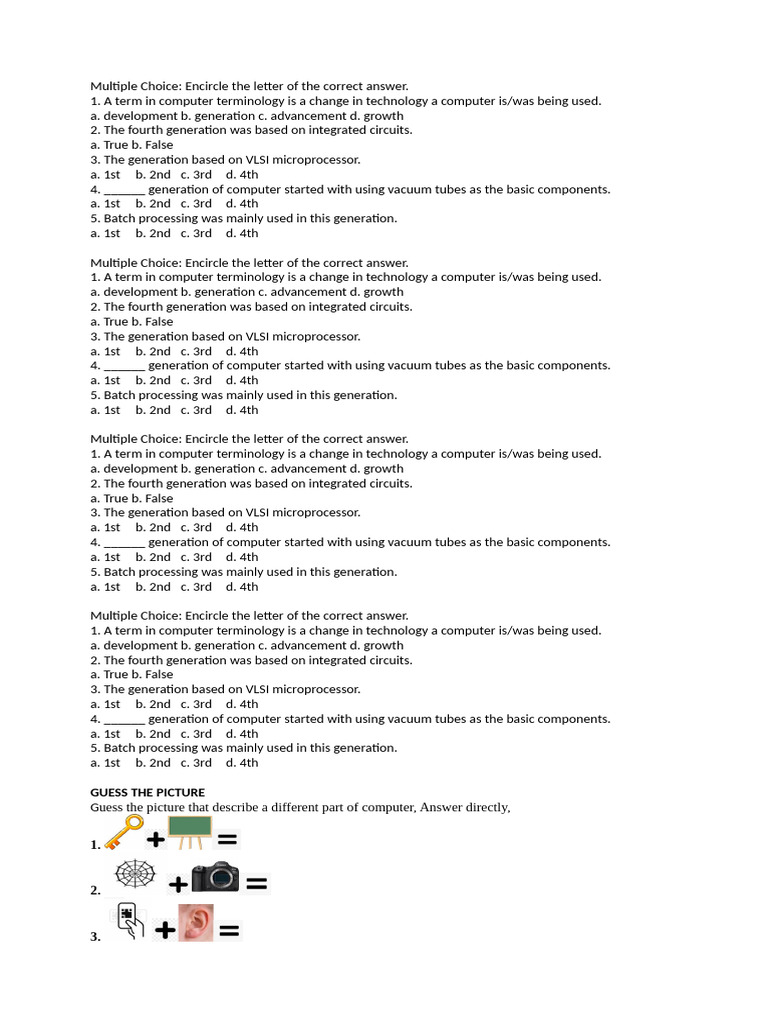 Pretest Grade 11 Geneation of Compute | PDF | Integrated Circuit ...