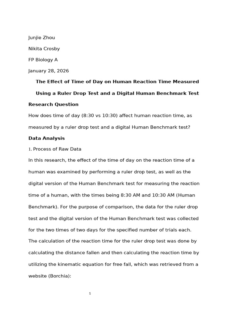 The Effect of Time of Day on Human Reaction Time Measured Using a Ruler ...
