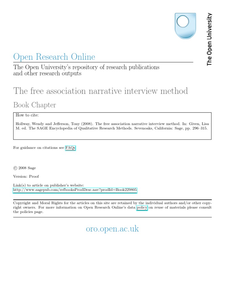 The Free Association Narrative Interview Method | PDF | Social Science