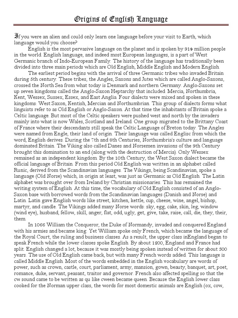 Origins and Evolution of English | PDF | Anglo Saxons | Wessex