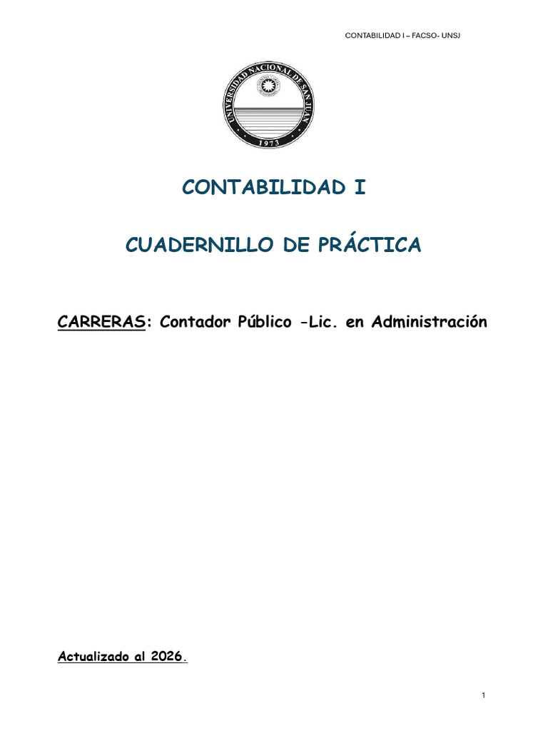 Cuadernillo Practico Contabilidad i 2026 | PDF | Bancos | Contabilidad