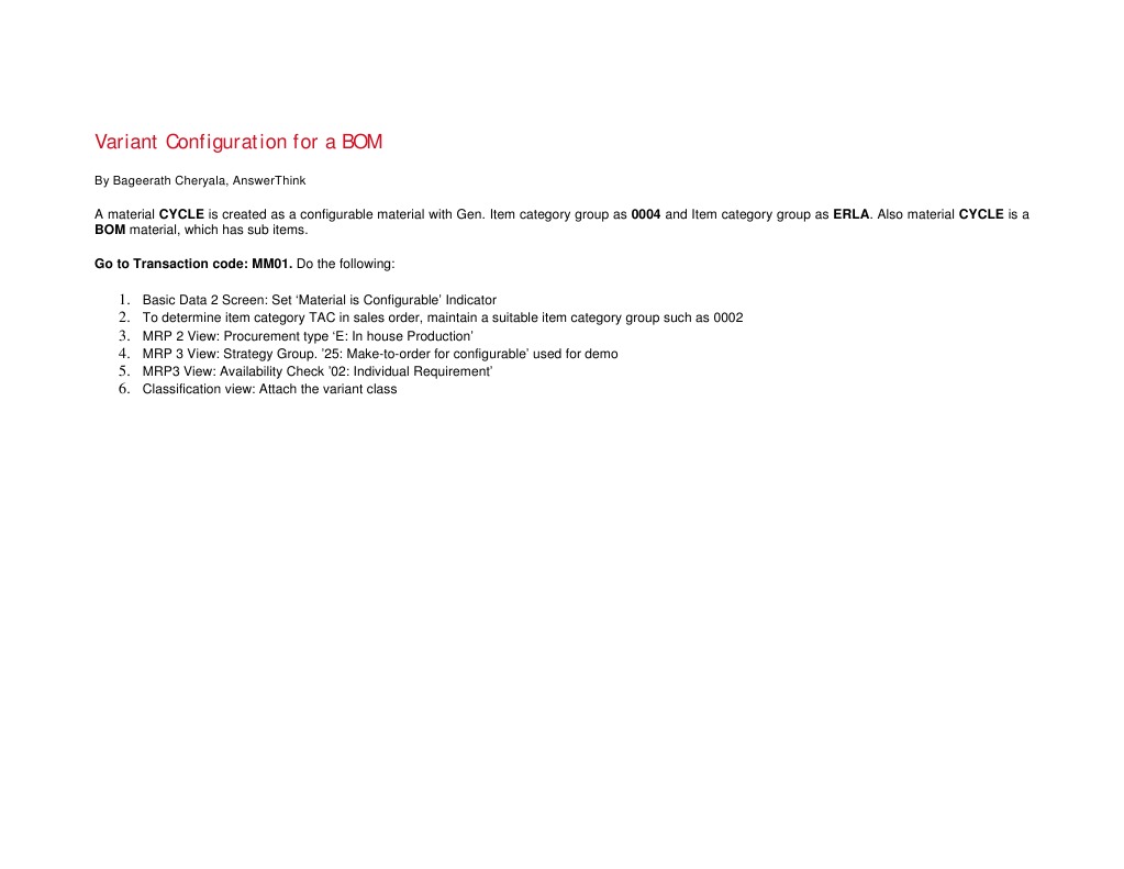 Variant Configuration For A BOM | PDF