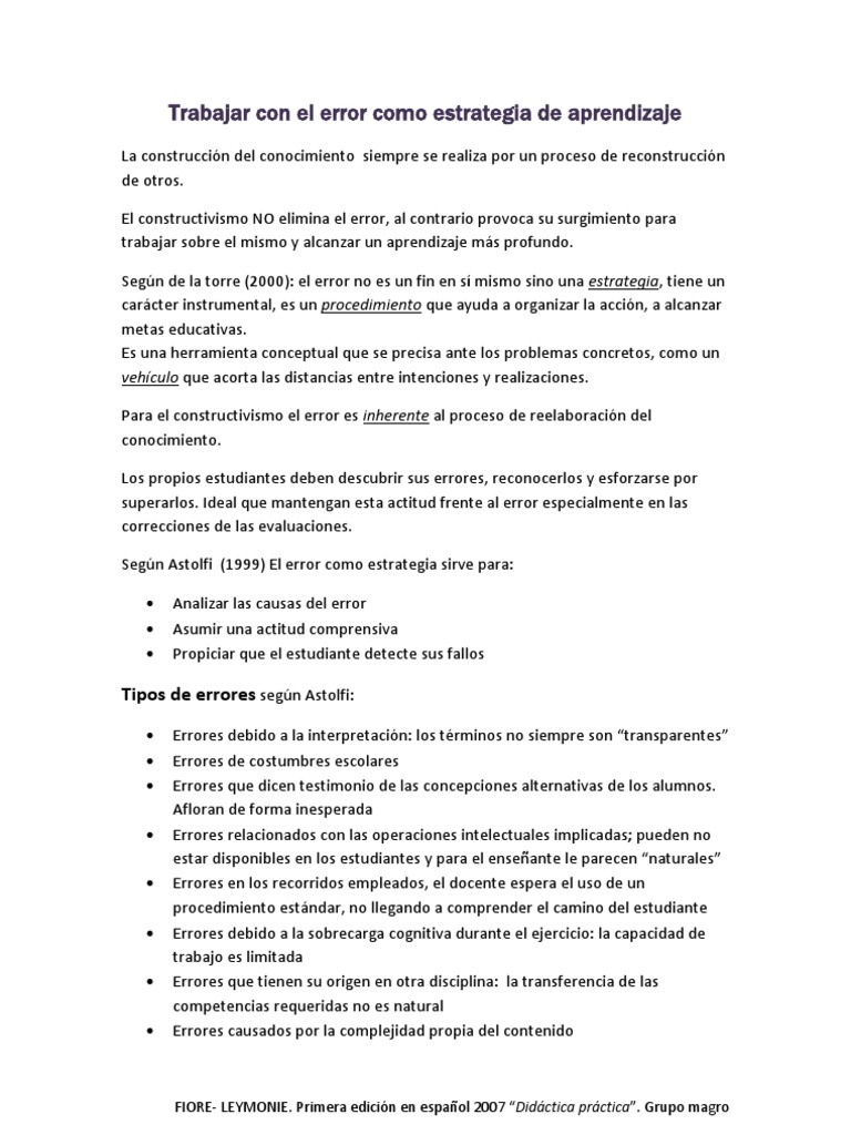 Trabajar Con El Error Como Estrategia de Aprendizaje | PDF ...