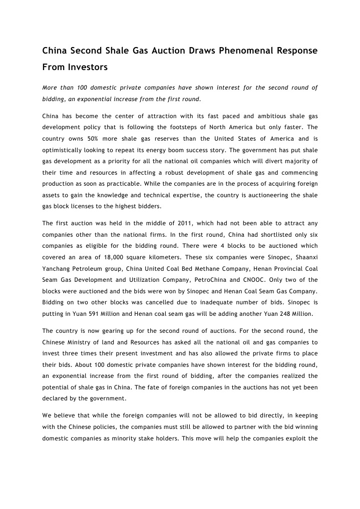 China Shale Block Auctions | PDF | Shale Gas | Oil Shale