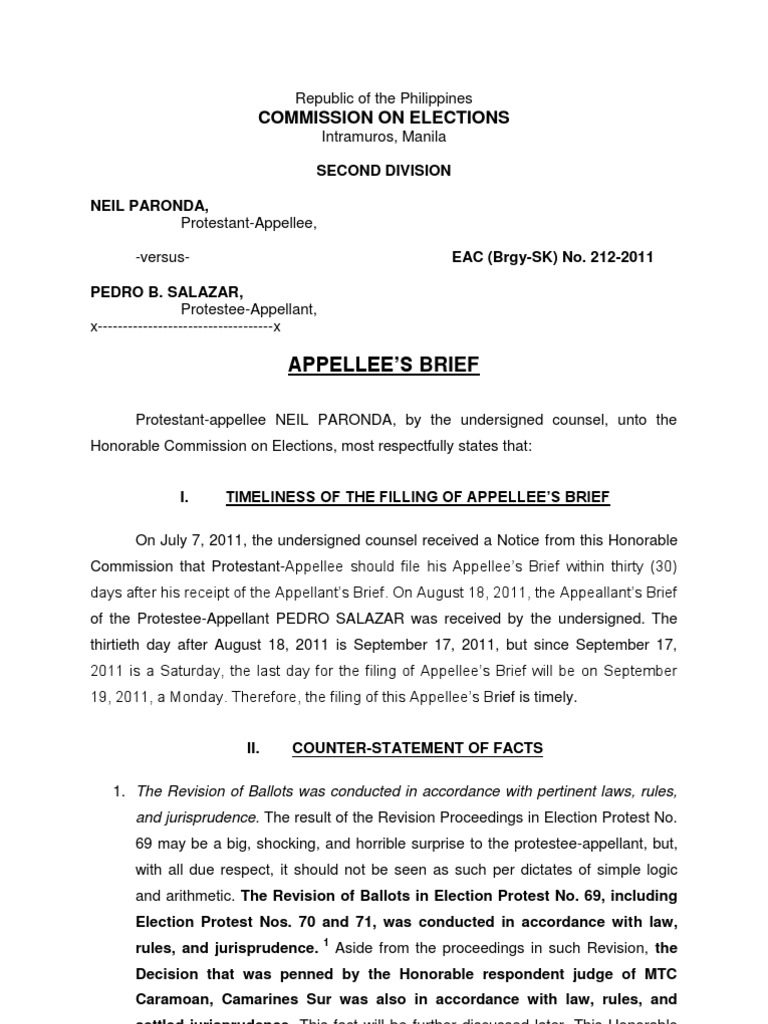 Appellee's Brief - Paronda vs. Salazar | PDF | Brief (Law) | Appeal