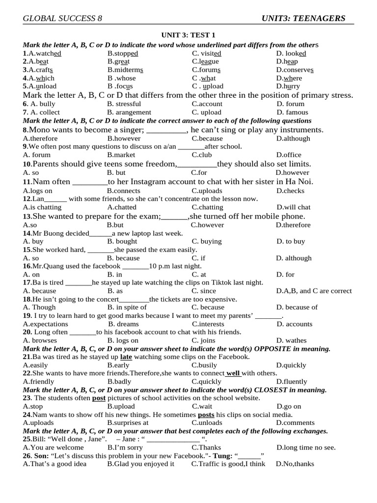 Unit 3 - Practice Test | PDF