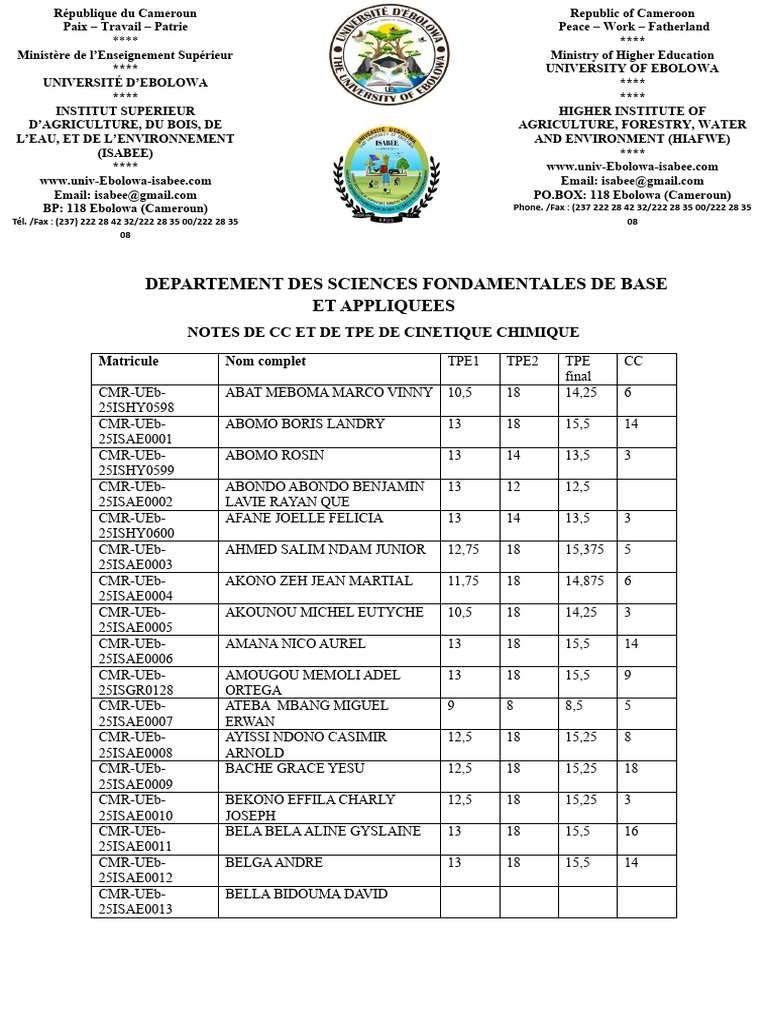 Notes provisoires de cc et de TPE de cinétique chimique (Meyomessala) | PDF