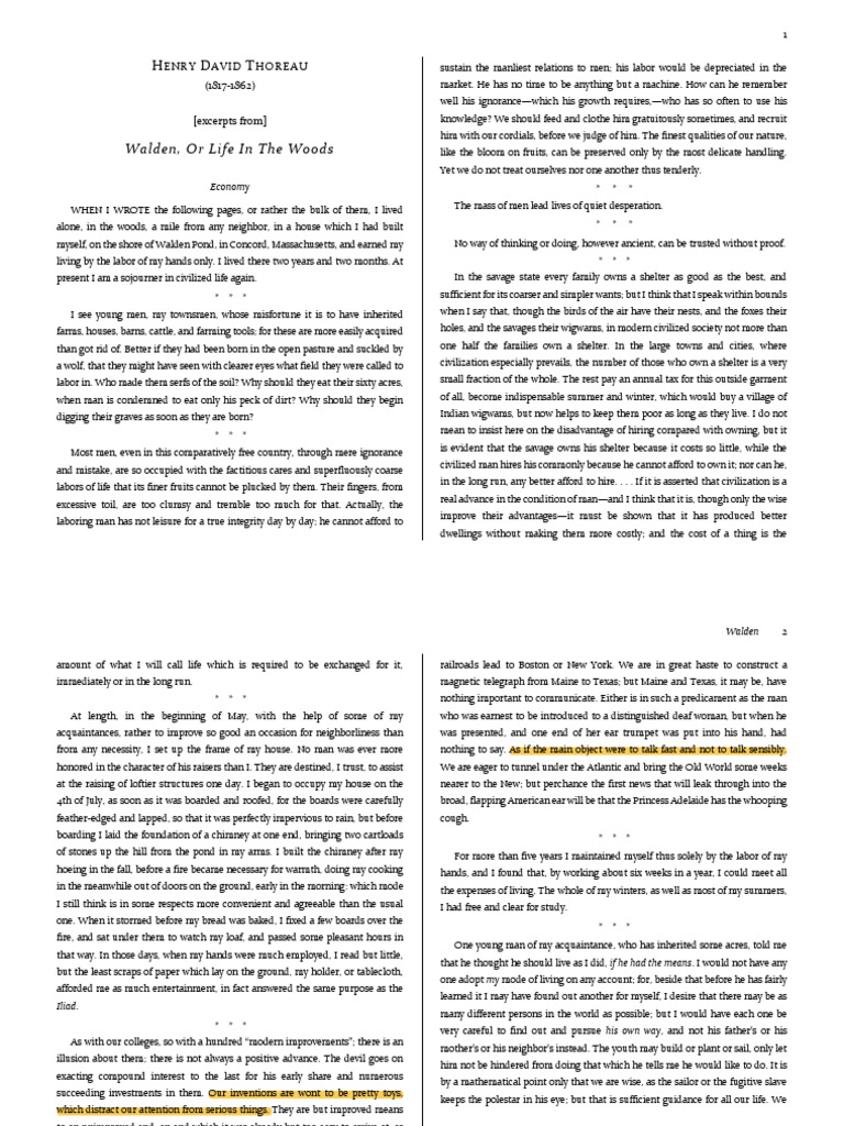 03 Henry David Thoreau - From Walden DRAFT 2020 Copia | PDF | Walden