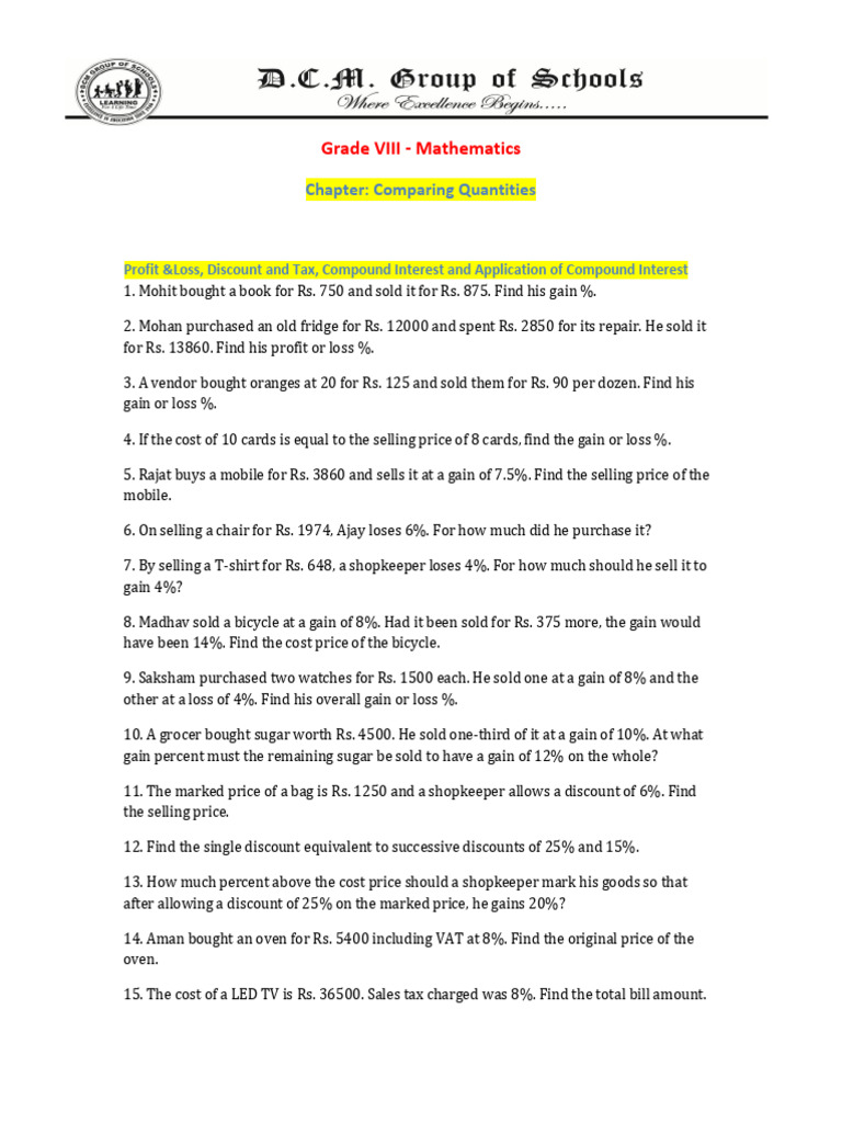 Grade VIII Maths Comparing Quantities | PDF | Interest | Compound Interest
