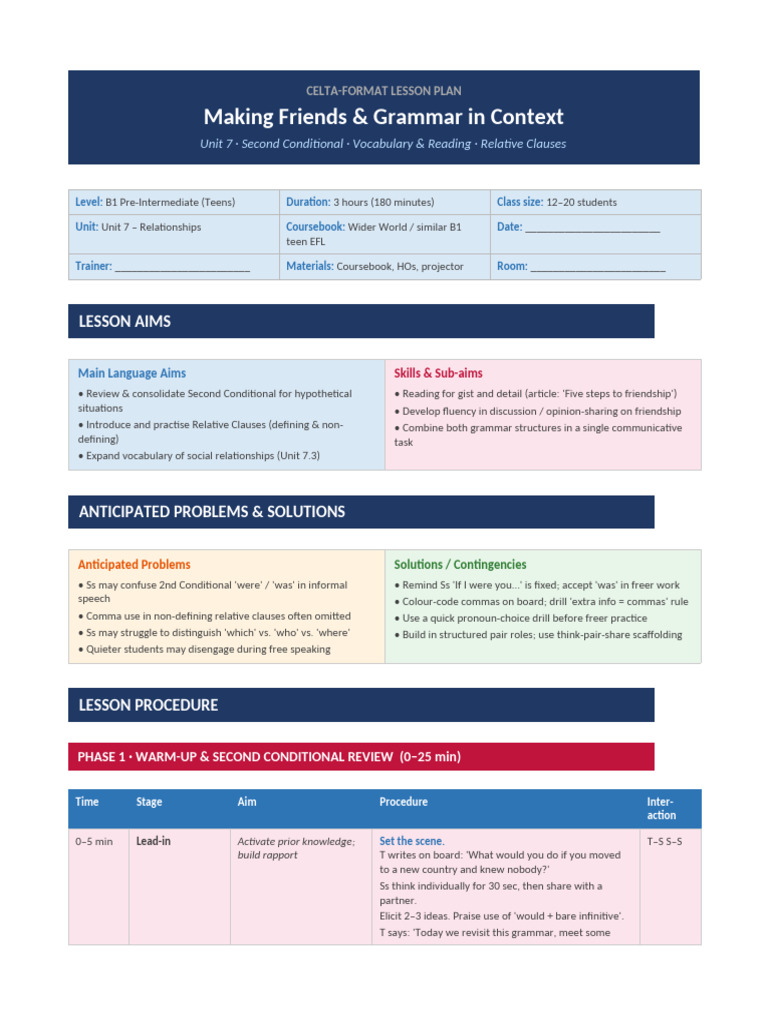 lesson_plan_unit7_friends | PDF | Vocabulary | Sentence (Linguistics)