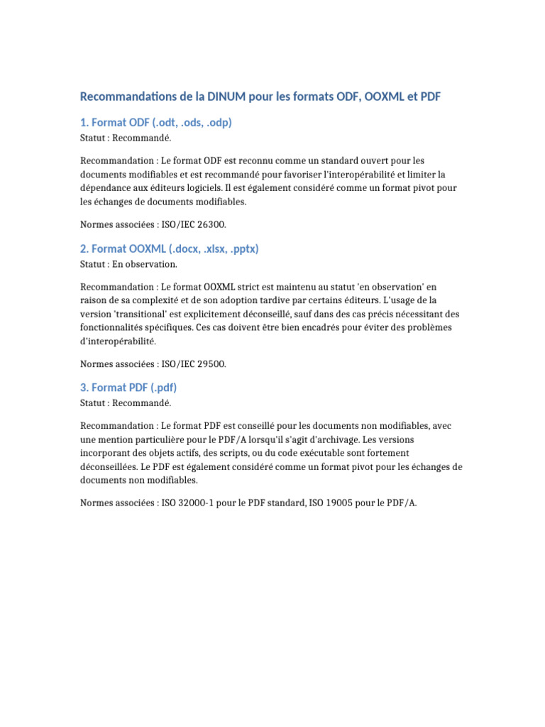 Recommandations Dinum Odf Ooxml PDF | PDF