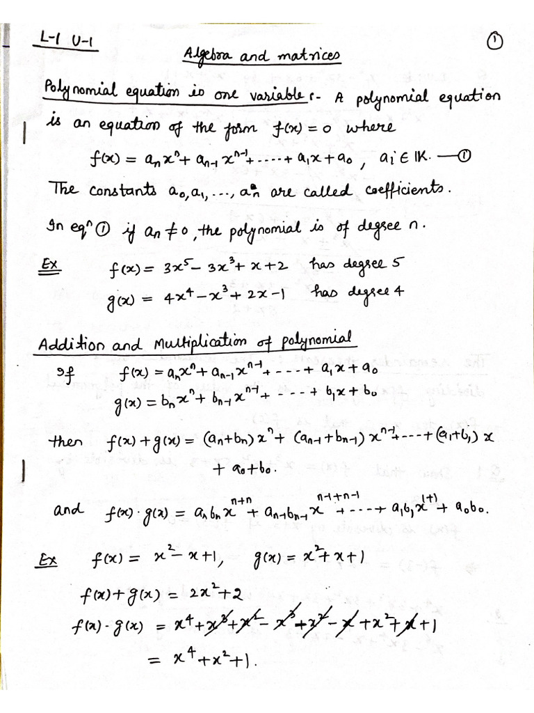 Algebra and Matrices Notes | PDF
