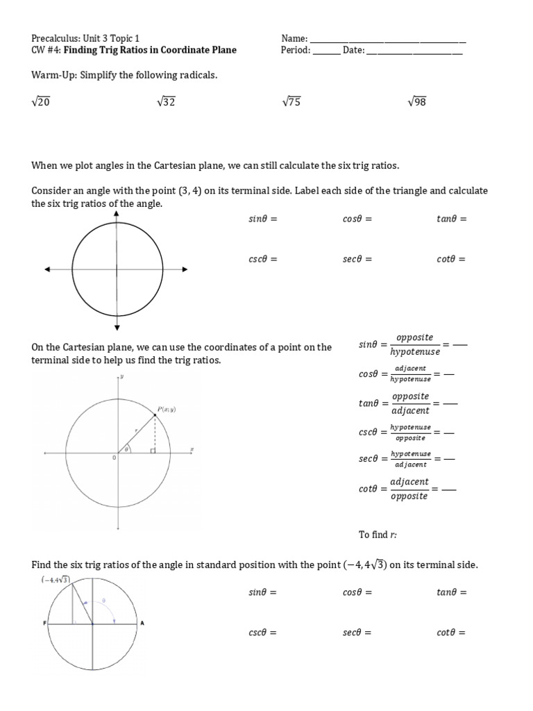CW #4 Trig Ratios in The Coordinate Plane | PDF | Trigonometry ...