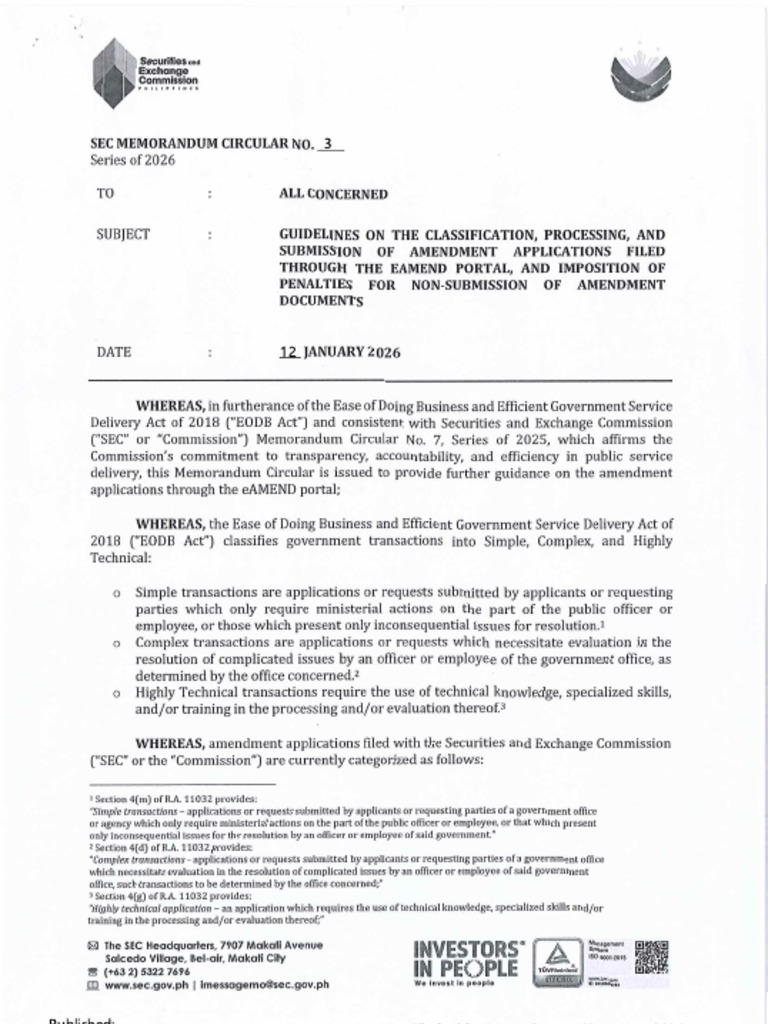 2026MC SEC MC 3, S. of 2026 Submission of Amendment Applications Filed ...