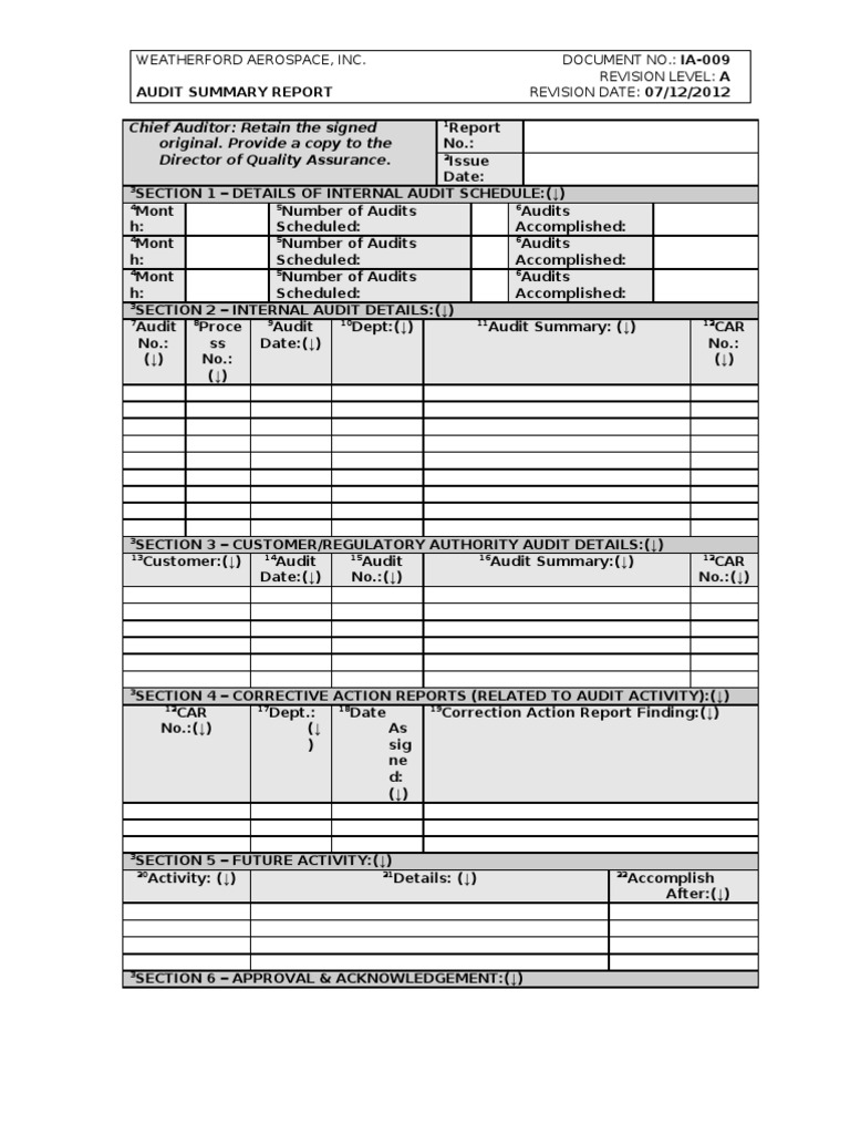 Form IA-009A (Audit Summary Report) (07!12!2012) | PDF