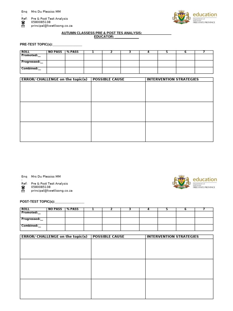 Pre & Post Analysis Template | PDF