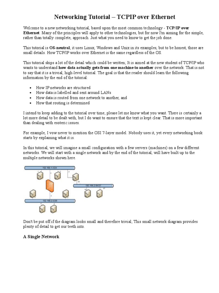 Networking Tutorial Tcpip Over Ethernet Pdf Computer Network Ip Address