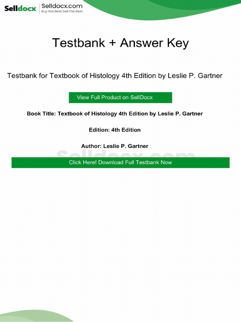 Testbank for Textbook of Histology 4th Edition by Leslie P. Gartner ...