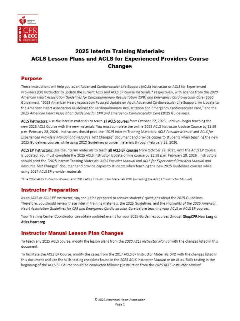 2025 Interim Training Materials ACLS Lesson Plans and ACLS EP Changes ...