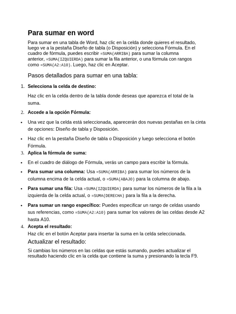 Para Sumar en Word | PDF