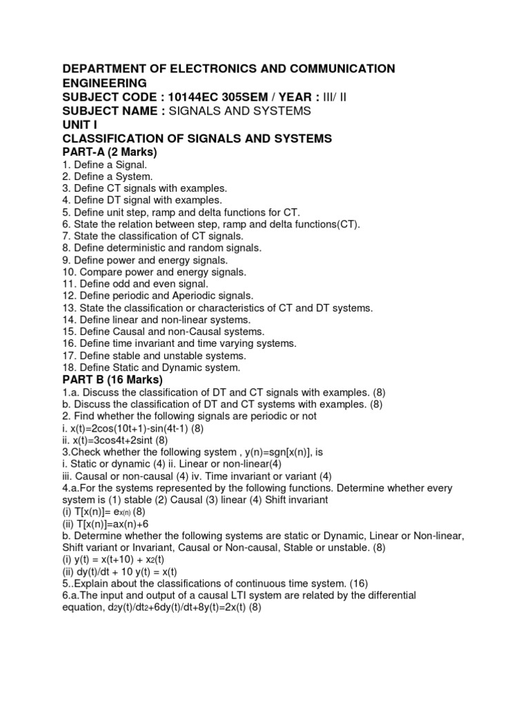 Signals and Systems Midterm Questions | PDF | Fourier Transform ...