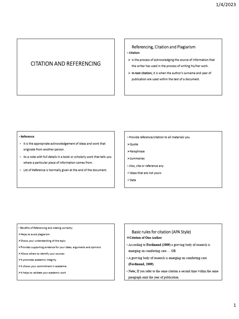 Citation and Referencing Handout | PDF | Citation | Plagiarism