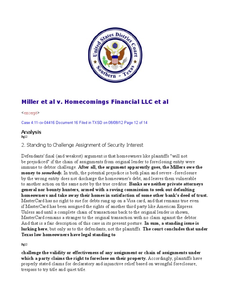 CASE FILE Texas Declaratory and Injunctive Relief Based On Wrongful ...