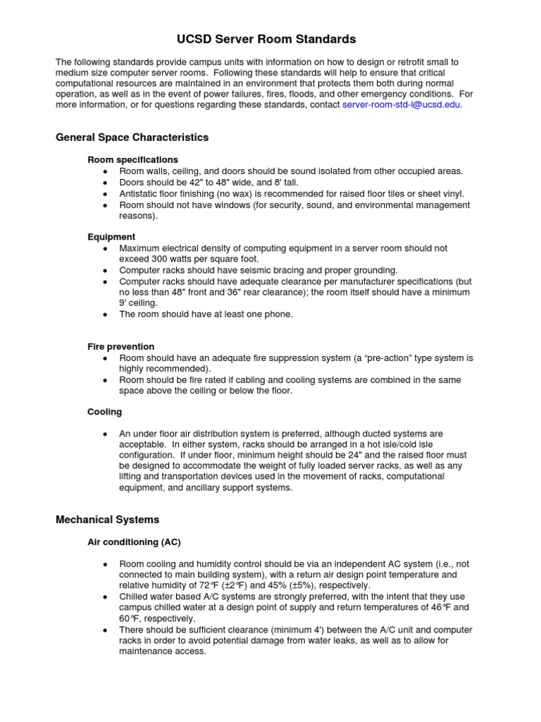 UCSD Server Room Design Standards: Guidelines for Ensuring Reliable ...
