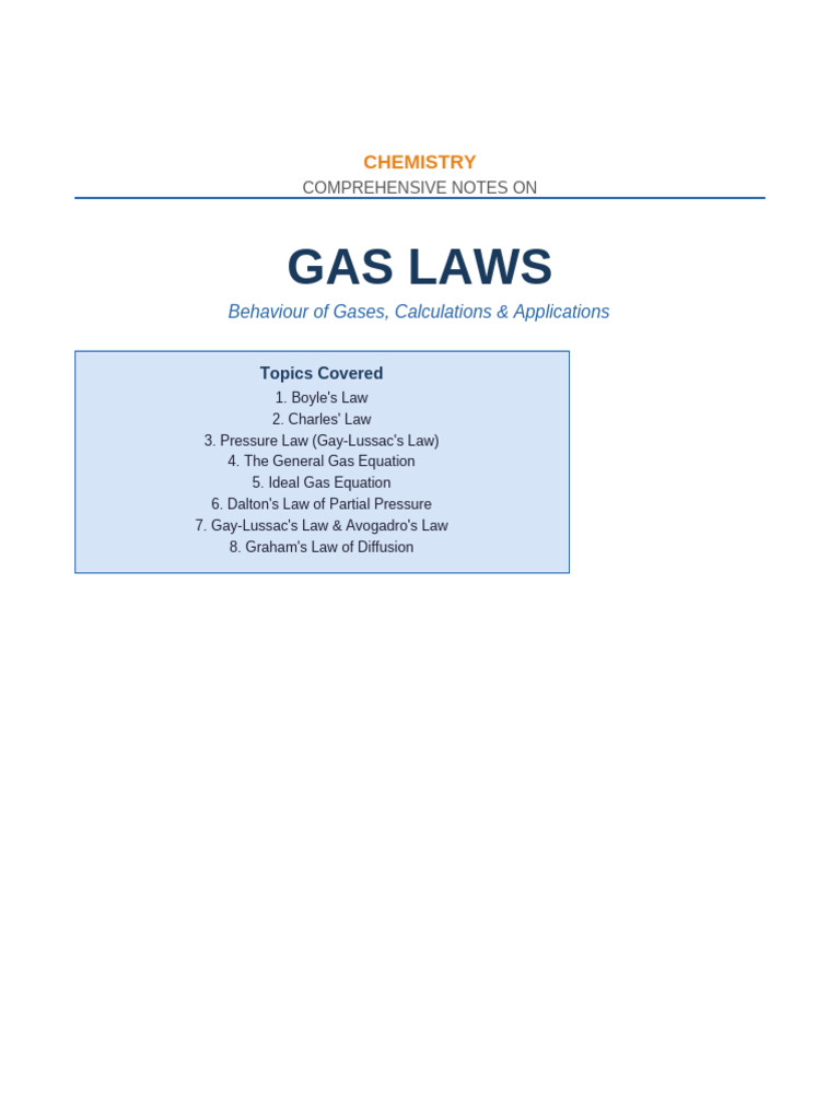 Gas_Laws_Chemistry_Notes | PDF | Gases | Mole (Unit)