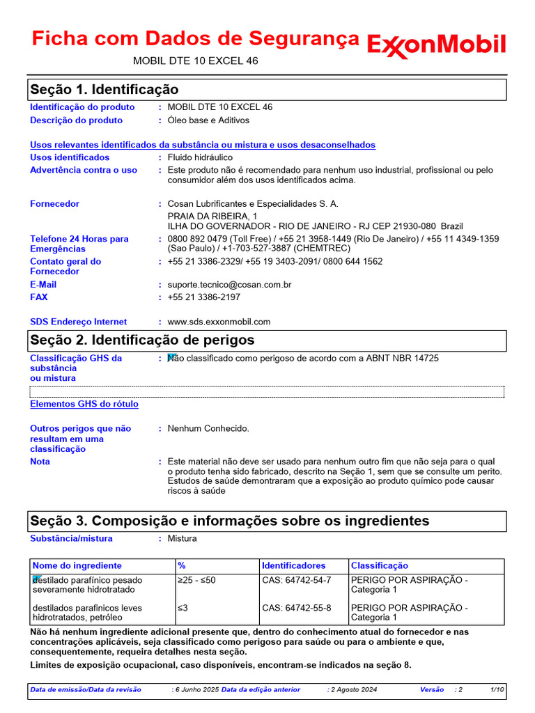 Fds - Mobil Dte 10 Excel 46 | PDF | Desperdício | Águas residuais