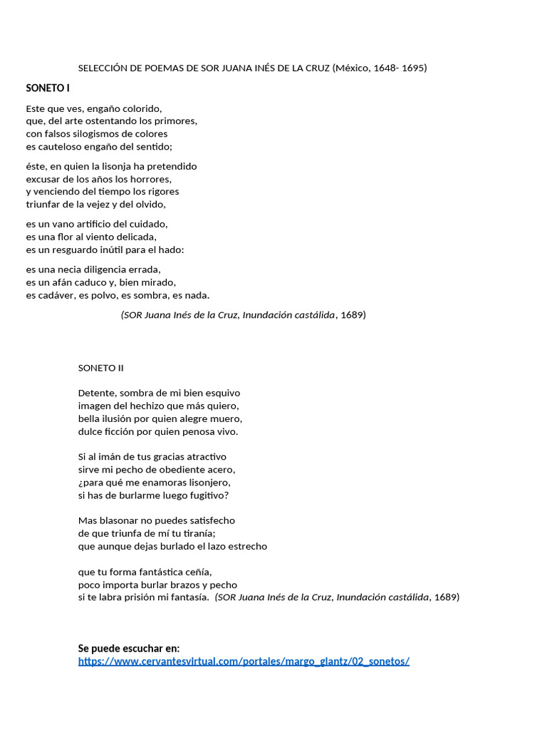 Selección de Poemas de Sor Juana Inés de La Cruz | PDF