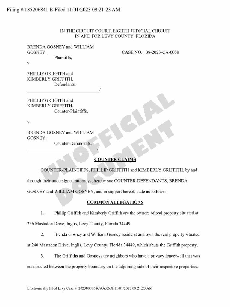Counterpetition filed in Gosney Vs. Griffith | PDF