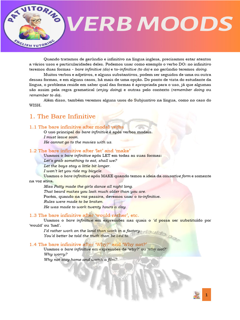 01. Unit 4 - Verb Moods - English Tutoring - Pat Vitorino | PDF