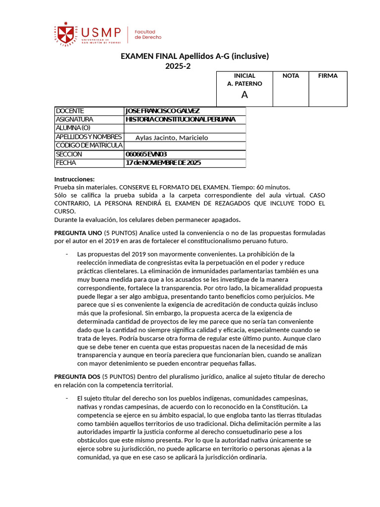 2025-2 Hcp Ex Final Apellidos a-g | PDF | Constitución | Jurisdicción