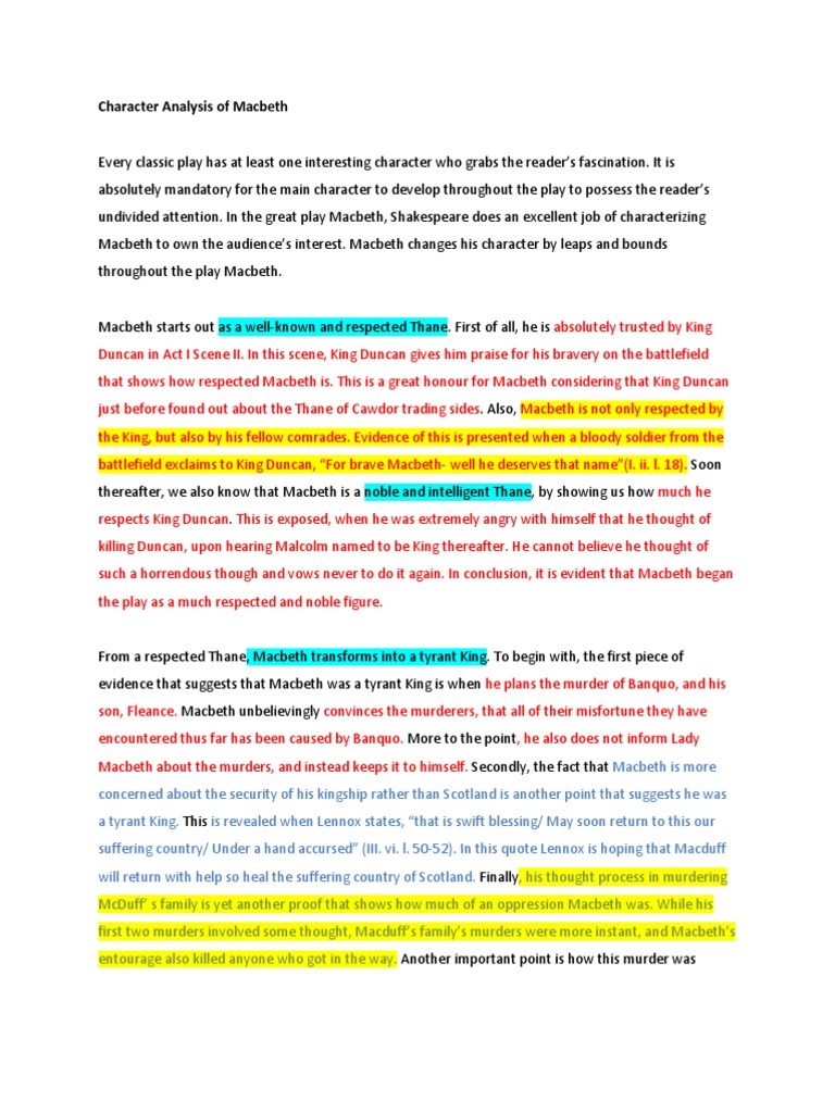 Character Analysis of Macbeth Hilite | PDF | Macbeth | Shakespearean ...