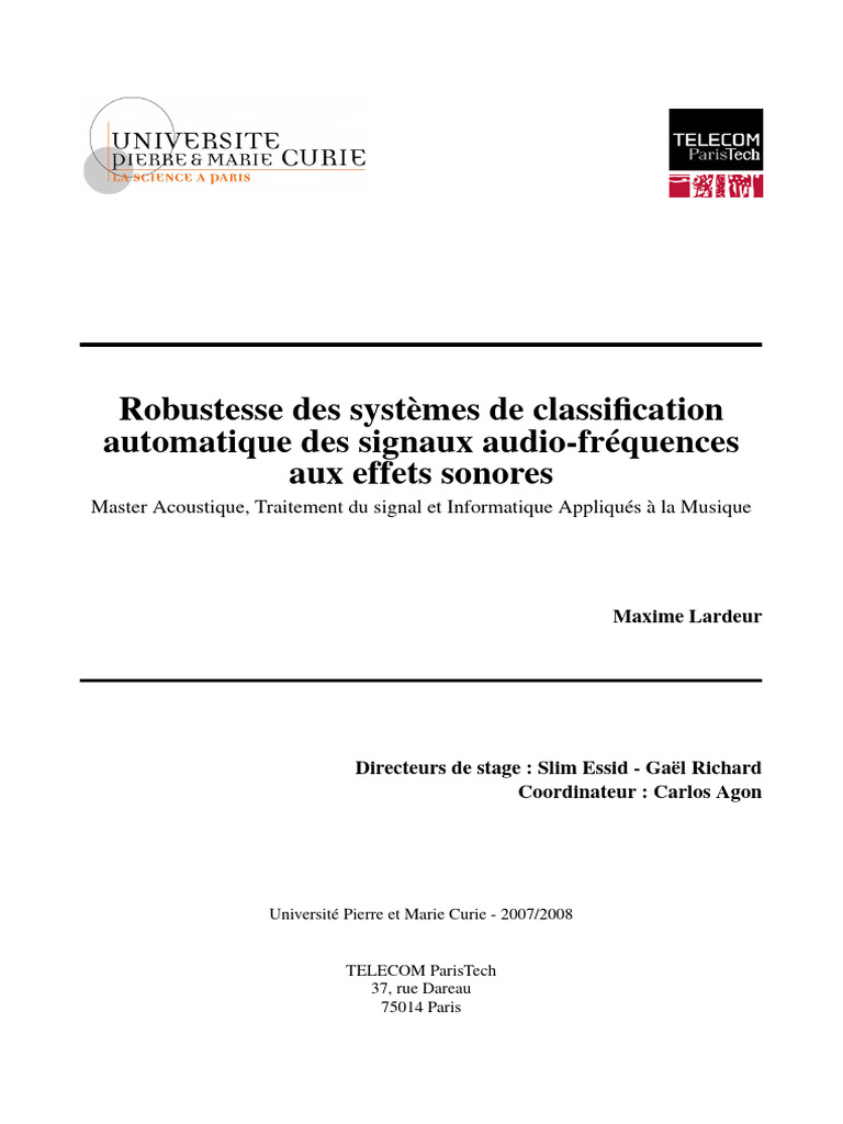 Robustesse des systèmes de classification automatique des signaux audio ...
