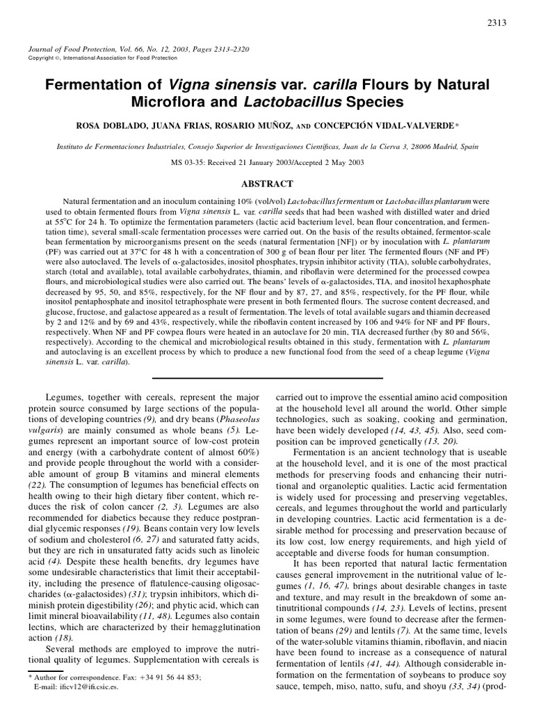 Fermentation of Vigna Sinensis Var. Carilla Flours by Natural | PDF ...
