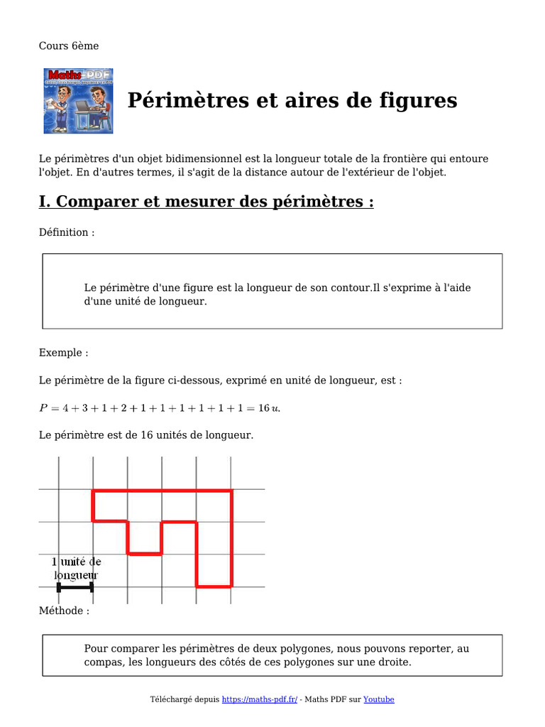 Perimetres Et Aires de Figures Cours en 6eme en PDF | PDF | Zone ...