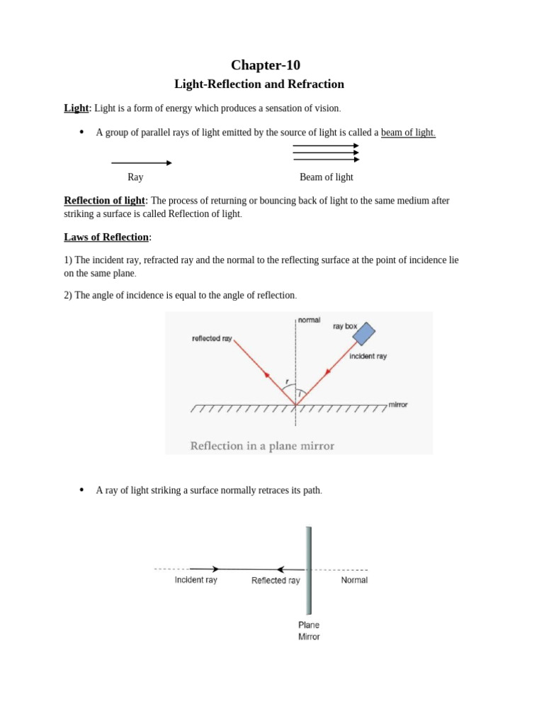 Chapter-10 Light - Reflection and Refraction | PDF | Mirror | Sphere