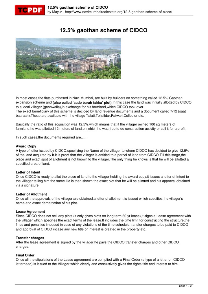 12.5% Gaothan Scheme of CIDCO | PDF | Lease | Civil Law (Common Law)