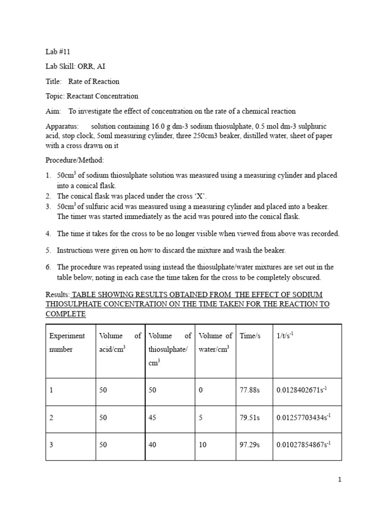 Chem Lab 11 Rate of Reaction | PDF | Reaction Rate | Chemical Reactions