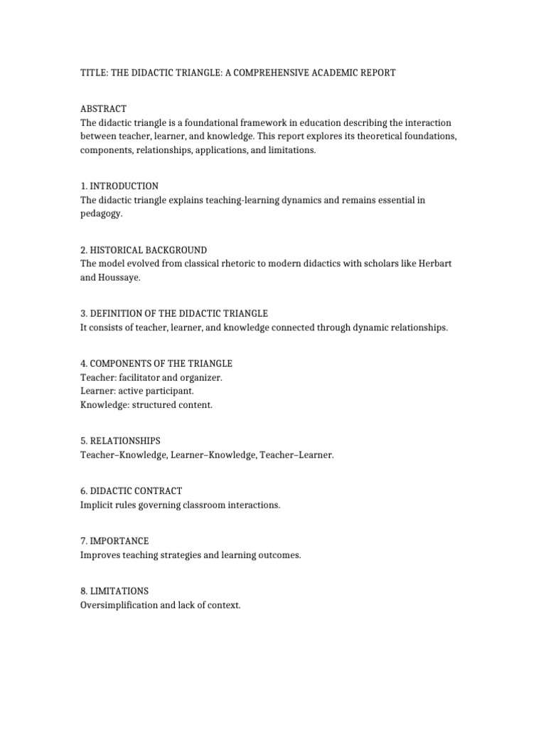 Didactic Triangle Full Report | PDF | Pedagogy | Learning