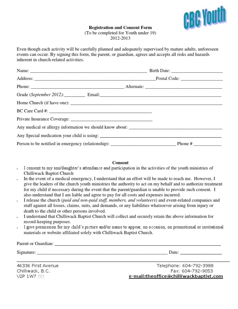Youth Registration Consent Form 2012-2013 | PDF