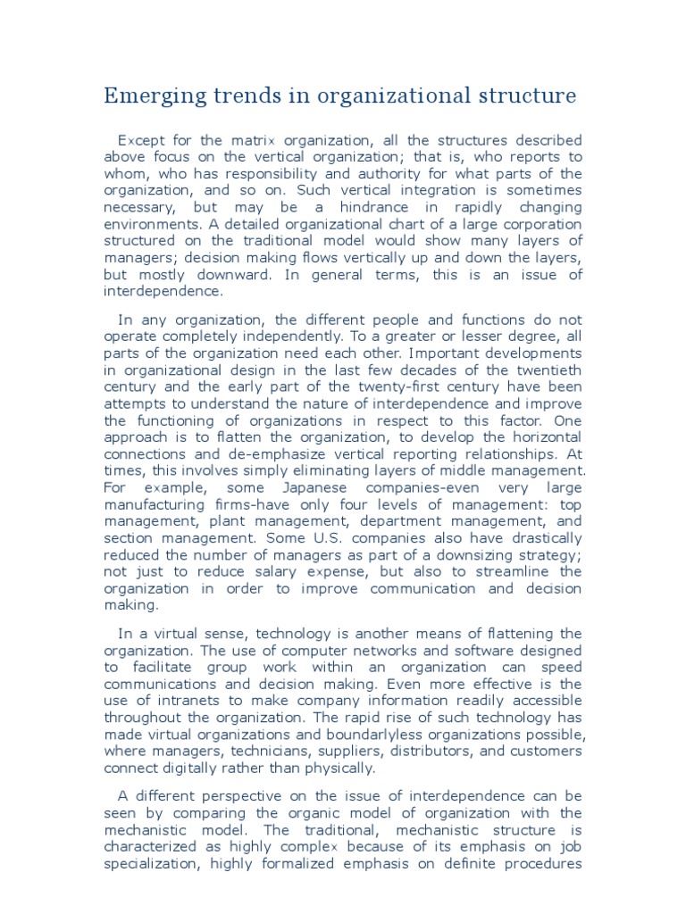 Emerging Trends in Organizational Structure | PDF | Organizational ...