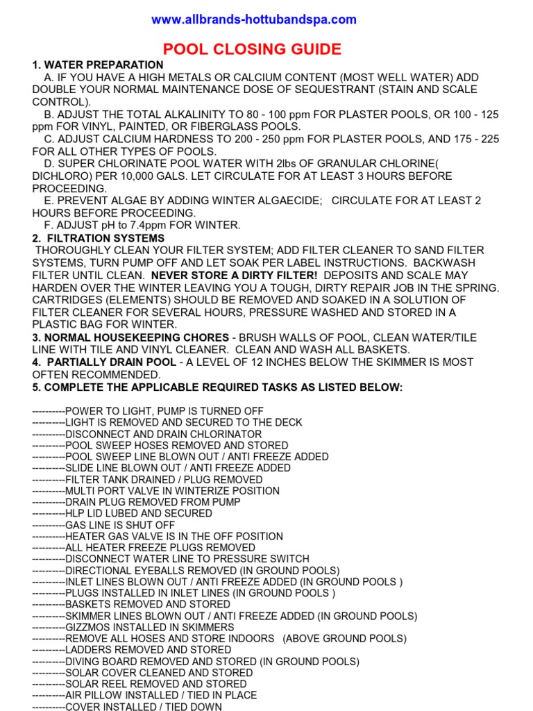 Pool Closing Guide | PDF | Filtration | Valve
