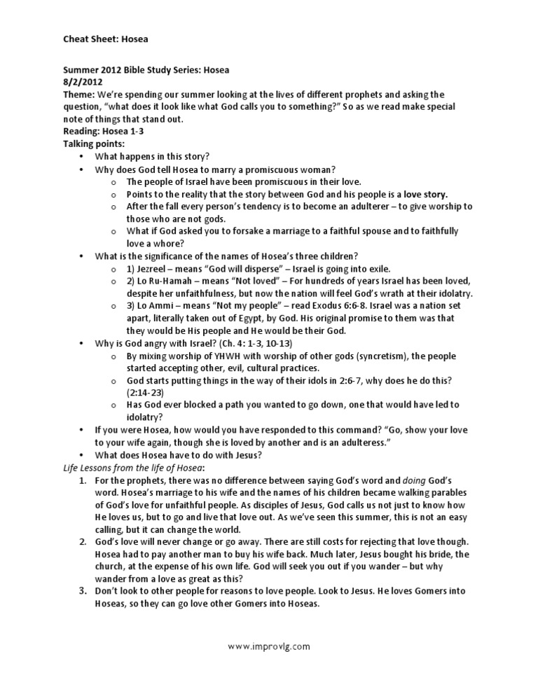 Hosea Cheat Sheet Part 1 | PDF | Hosea | Idolatry