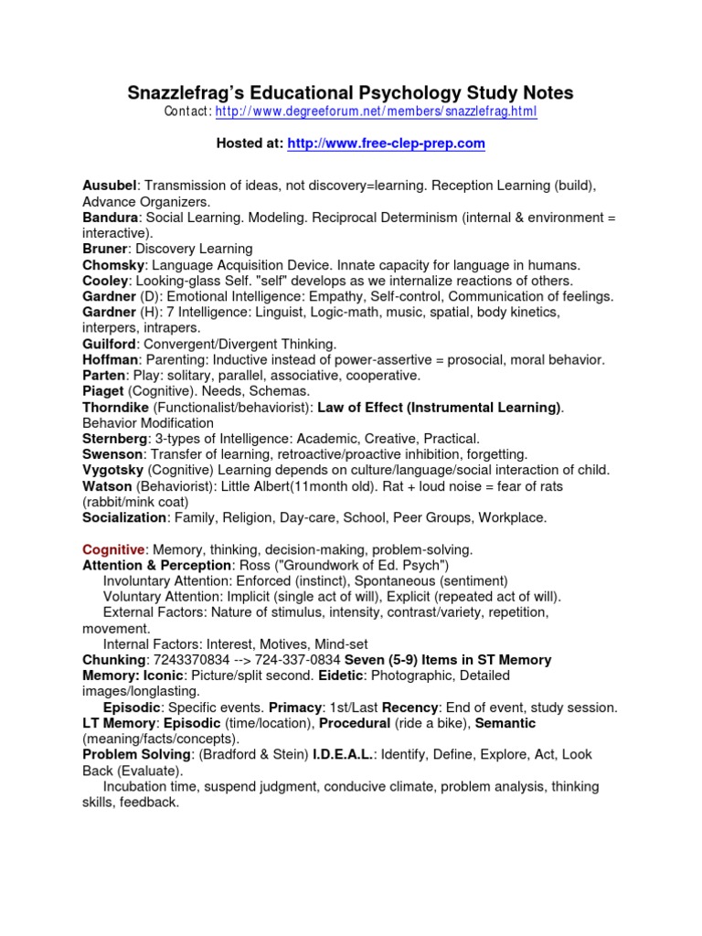 Clep Educational Psychology Review Notes | PDF | Behaviorism | Instinct